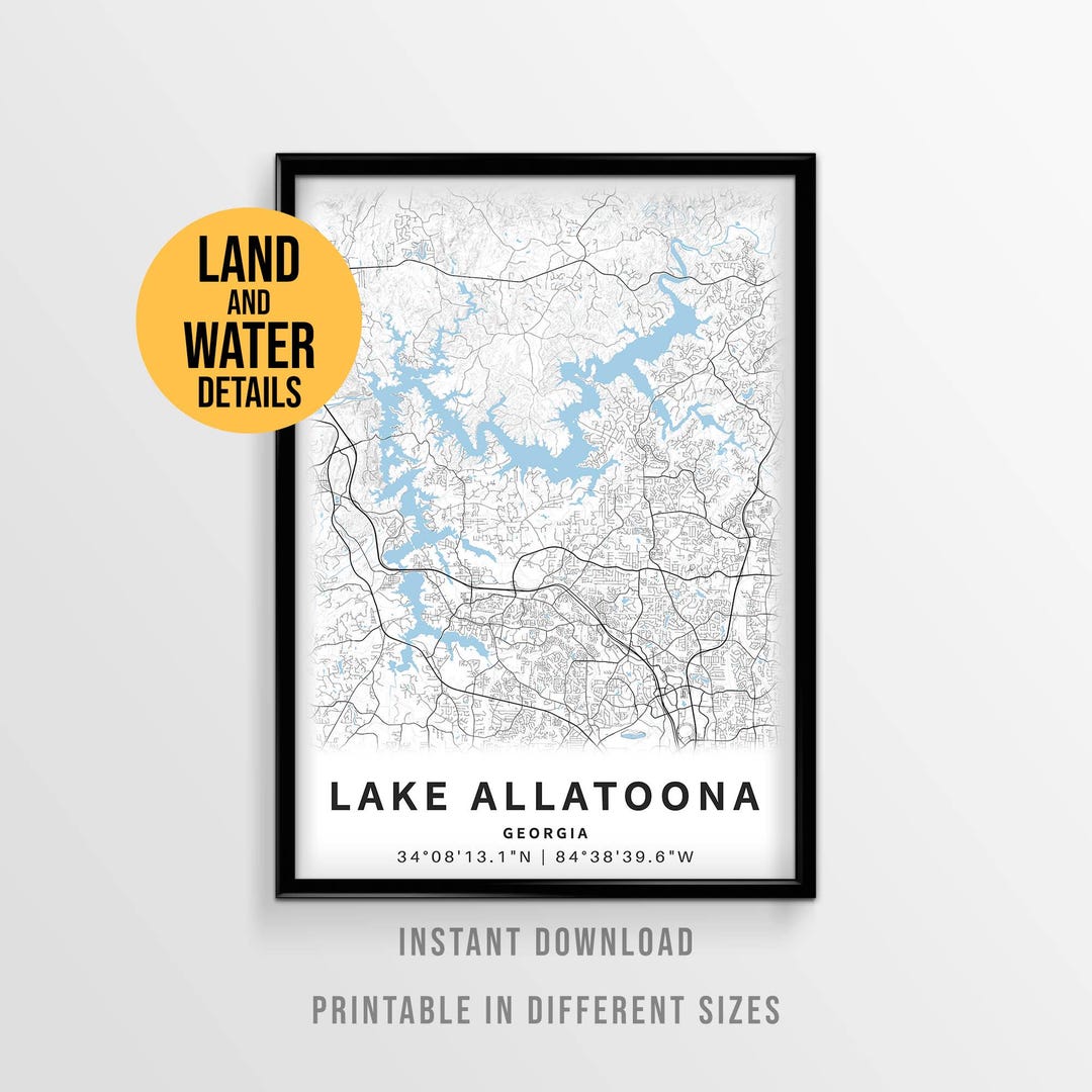 Lake Allatoona Map Poster, Printable Etowah River Georgia Art (instant ...