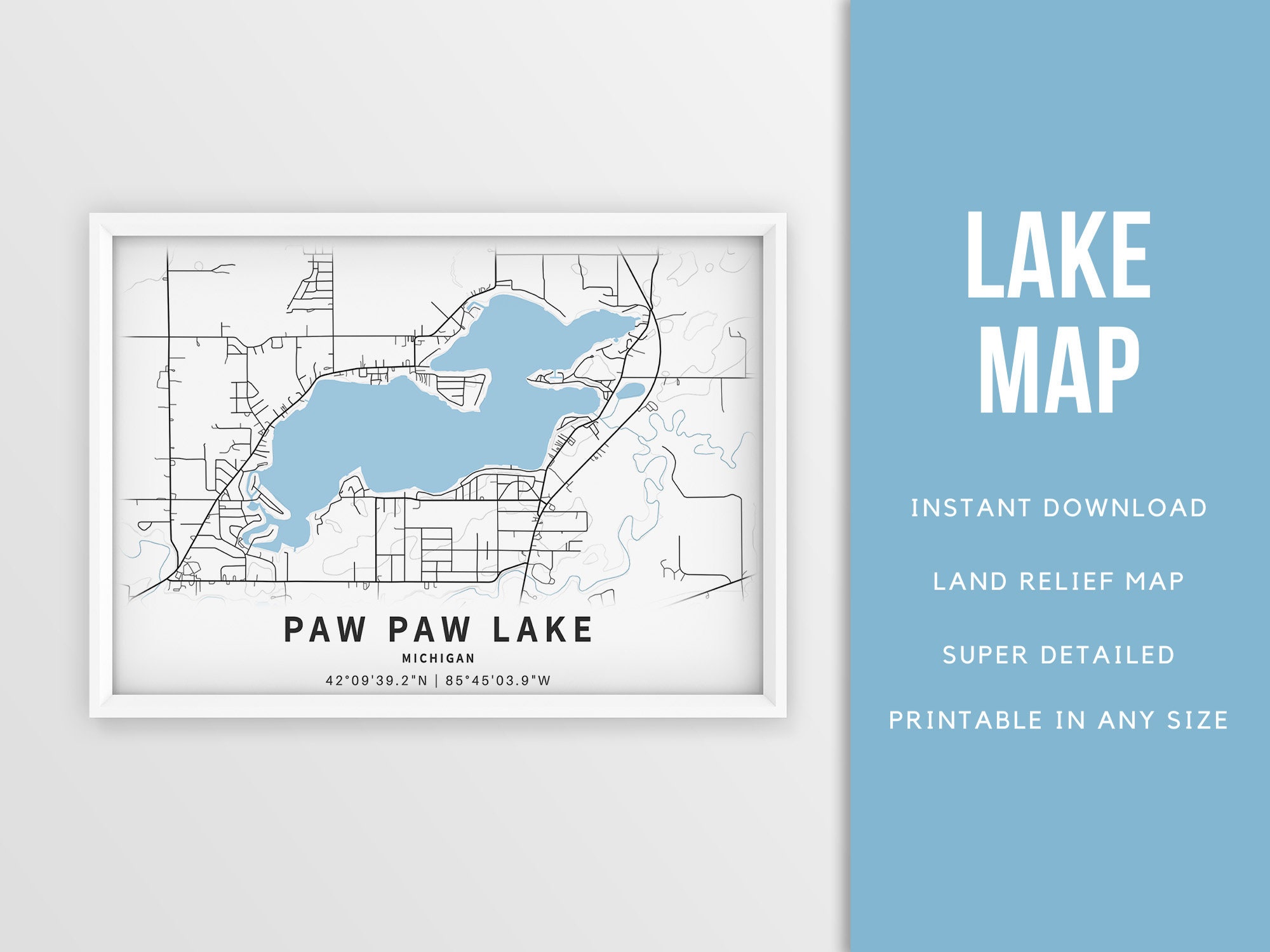 Printable Map of Paw Paw Lake Michigan United States | Etsy