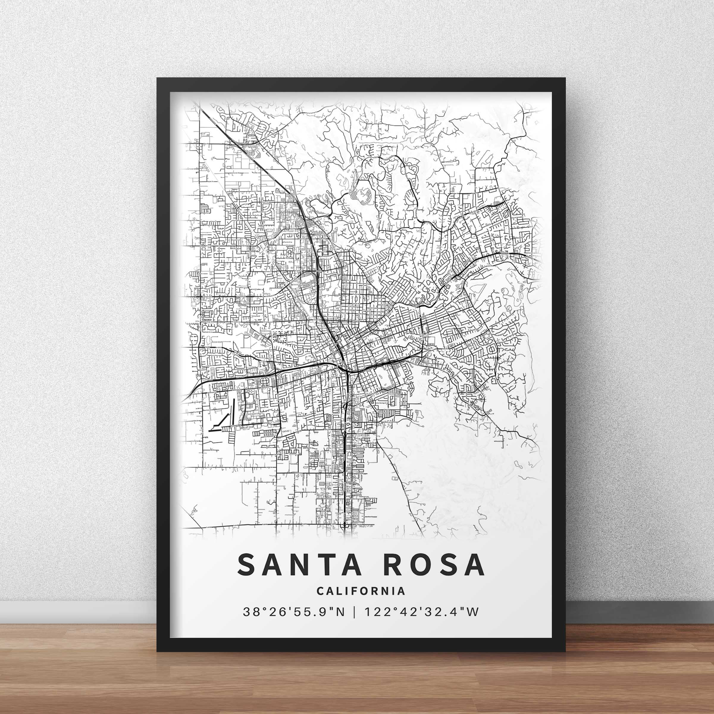 Printable Map of Santa Rosa California CA United States With | Etsy