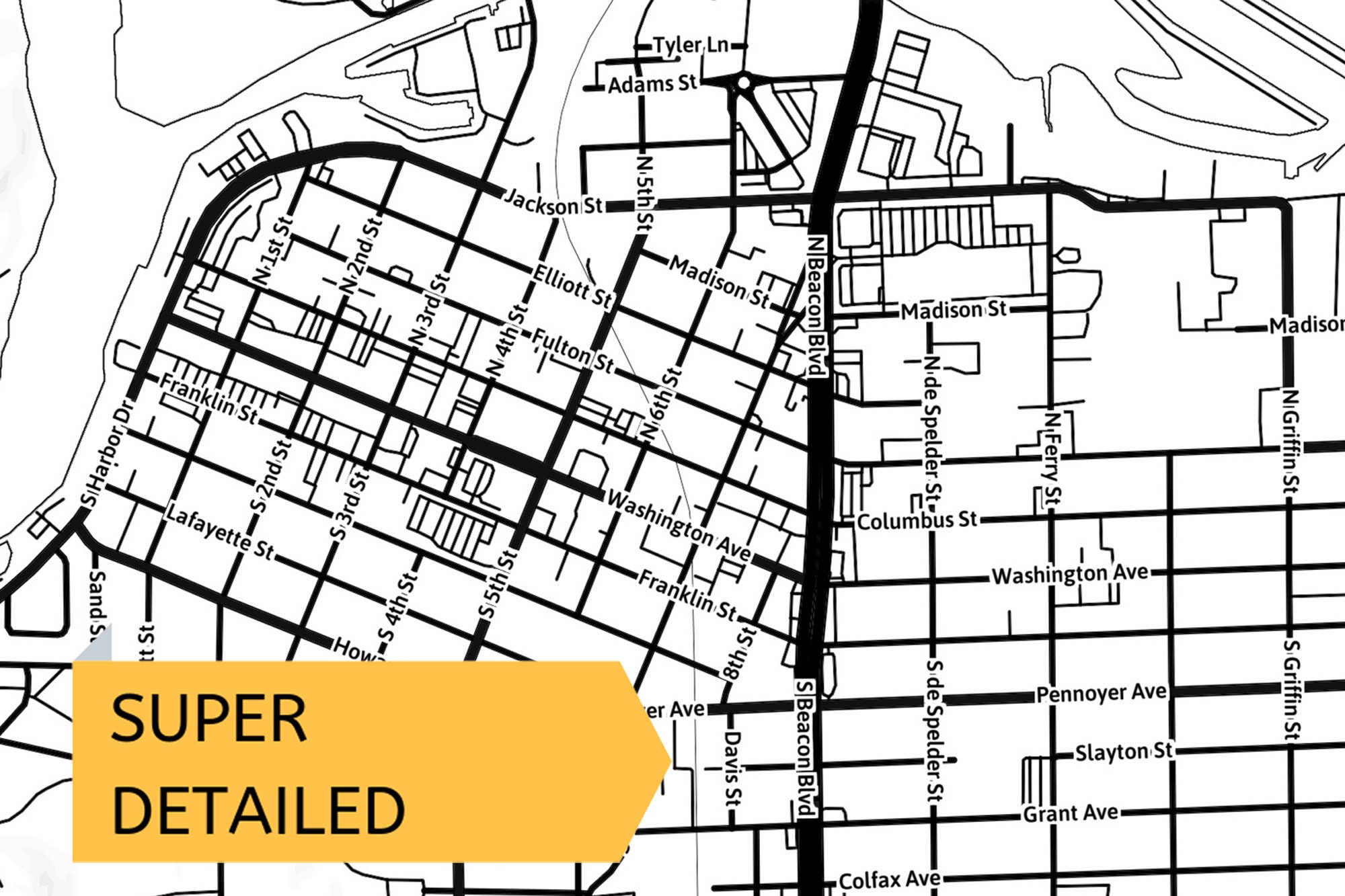Druckbare Karte von Grand Haven, Michigan, USA mit Straßennamen ...