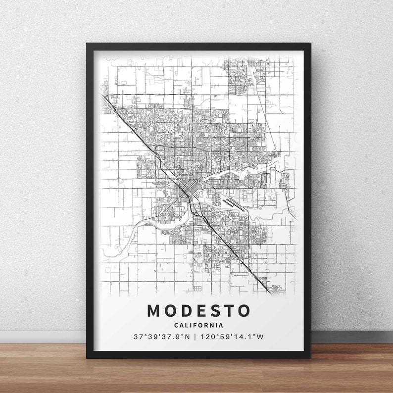 Printable Map of Modesto, California, USA With Street Names - Instant ...