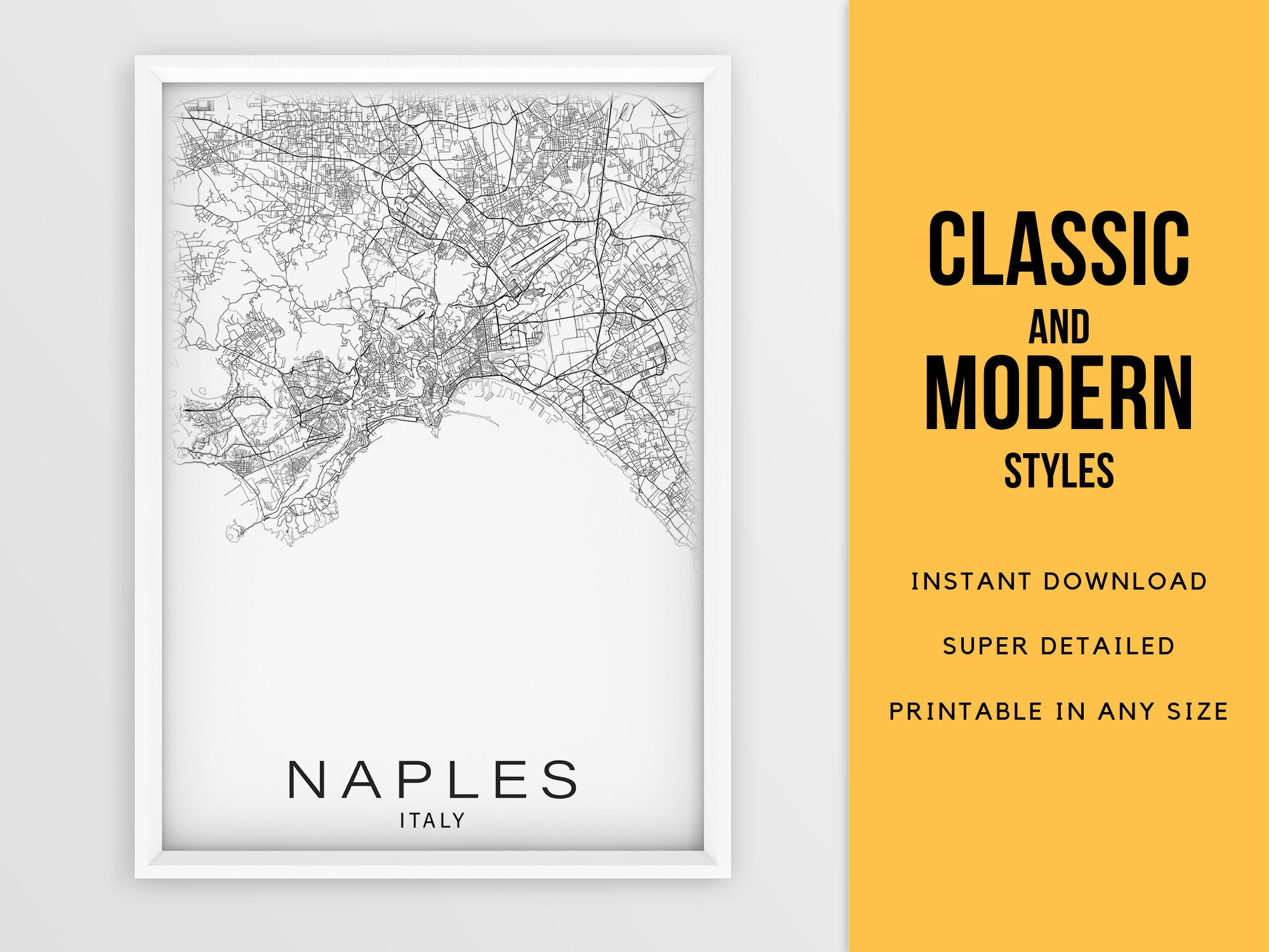 Printable Map of Naples Italy Instant Download City Map - Etsy Singapore