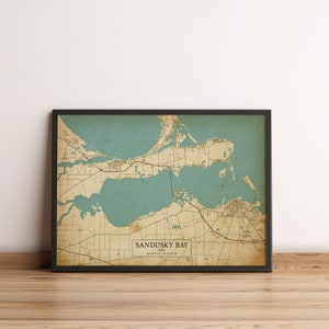 Printable Vintage Style Map of Sandusky Bay, Lake Erie, Ohio, USA With ...
