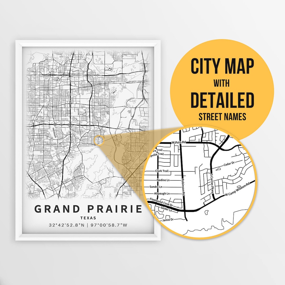 Printable Map of Grand Prairie, Texas, USA With Street Names - Instant ...
