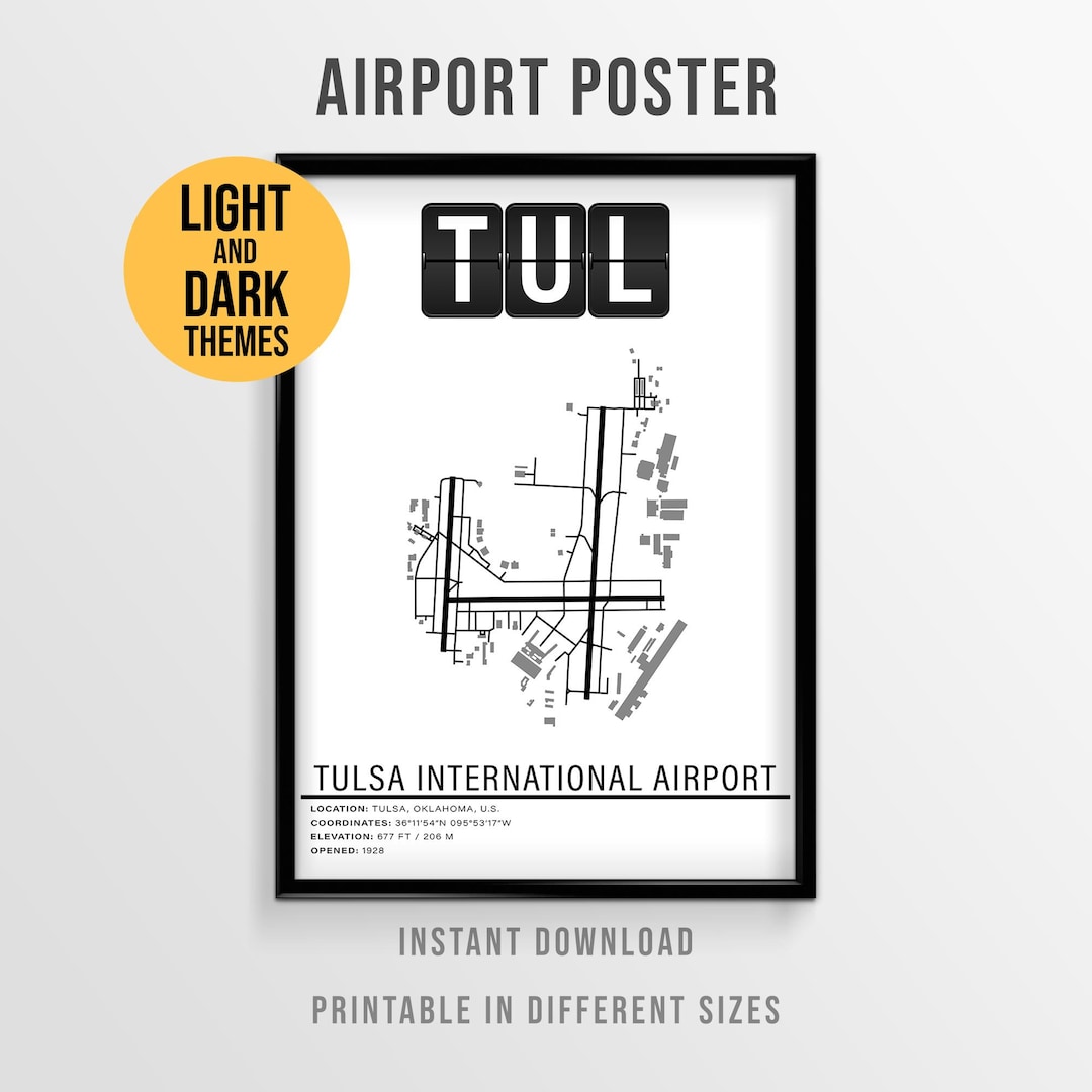 Tulsa Airport Map Poster, TUL Printable Wall Art, Oklahoma Aviation ...