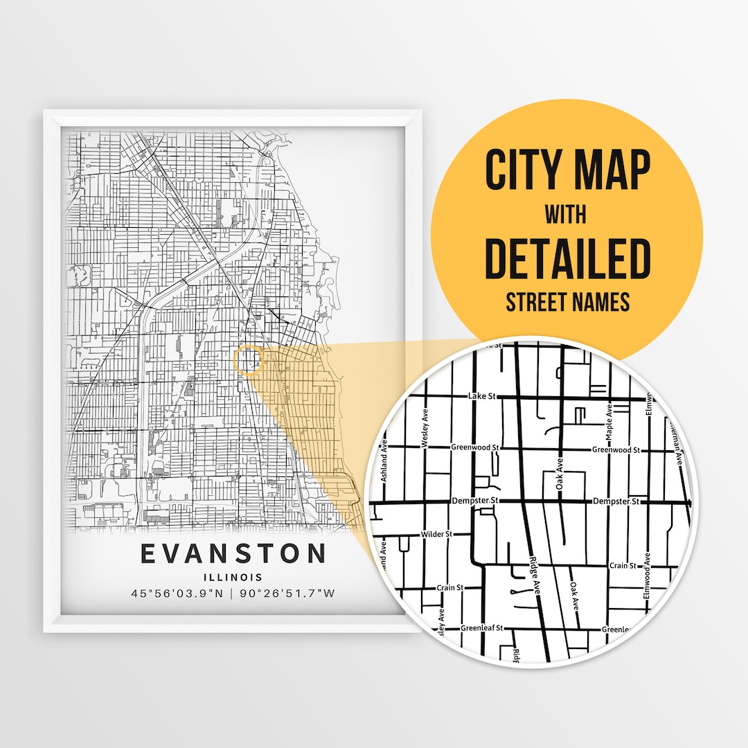 Printable Map of Evanston, Illinois, USA With Street Names - Instant ...