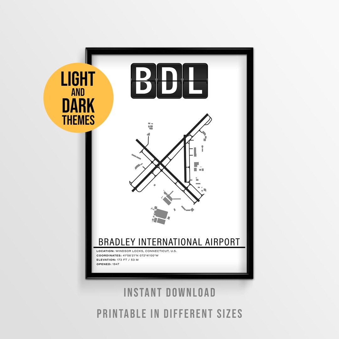 Bradley Airport Map Print, BDL Bradley Field Poster, Connecticut ...
