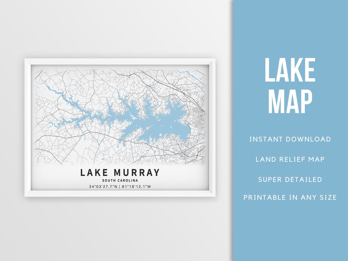 Printable Map Lake Murray South Carolina United States - Etsy