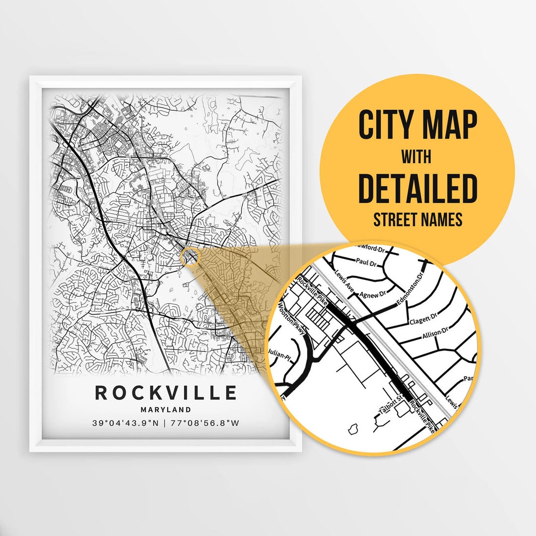Printable Map of Rockville, Maryland, USA With Street Names Instant ...