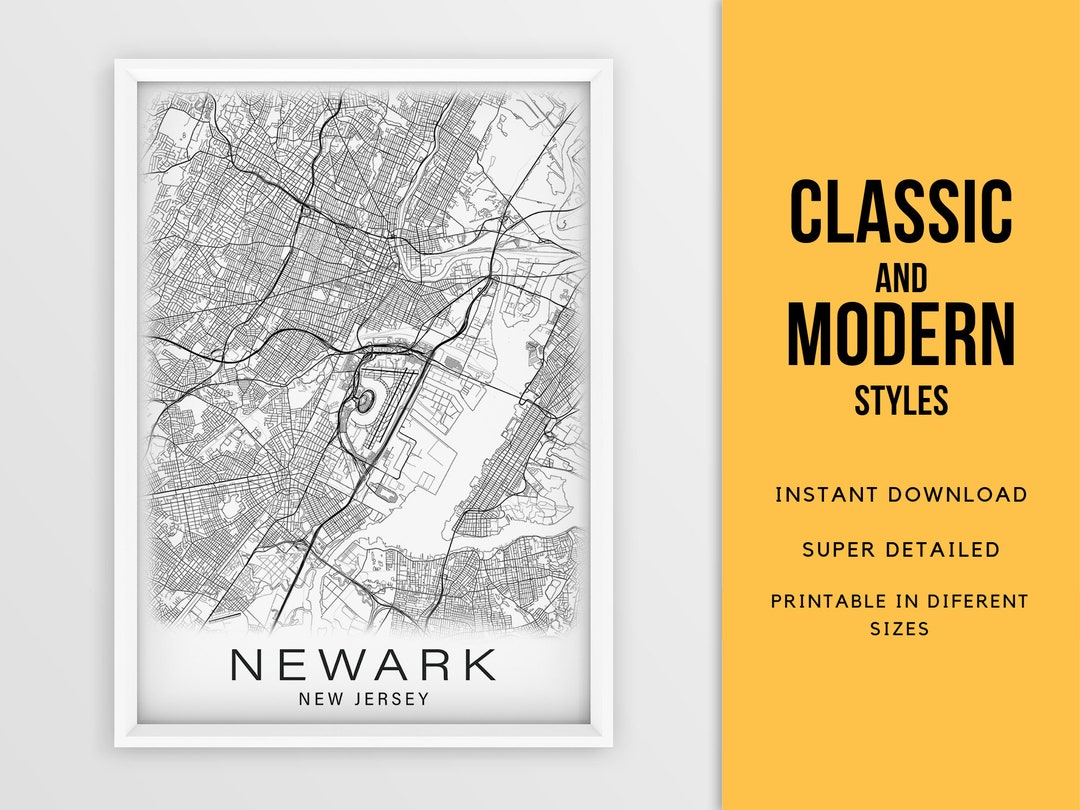 Printable Map of Newark, New Jersey, United States Instant Download ...