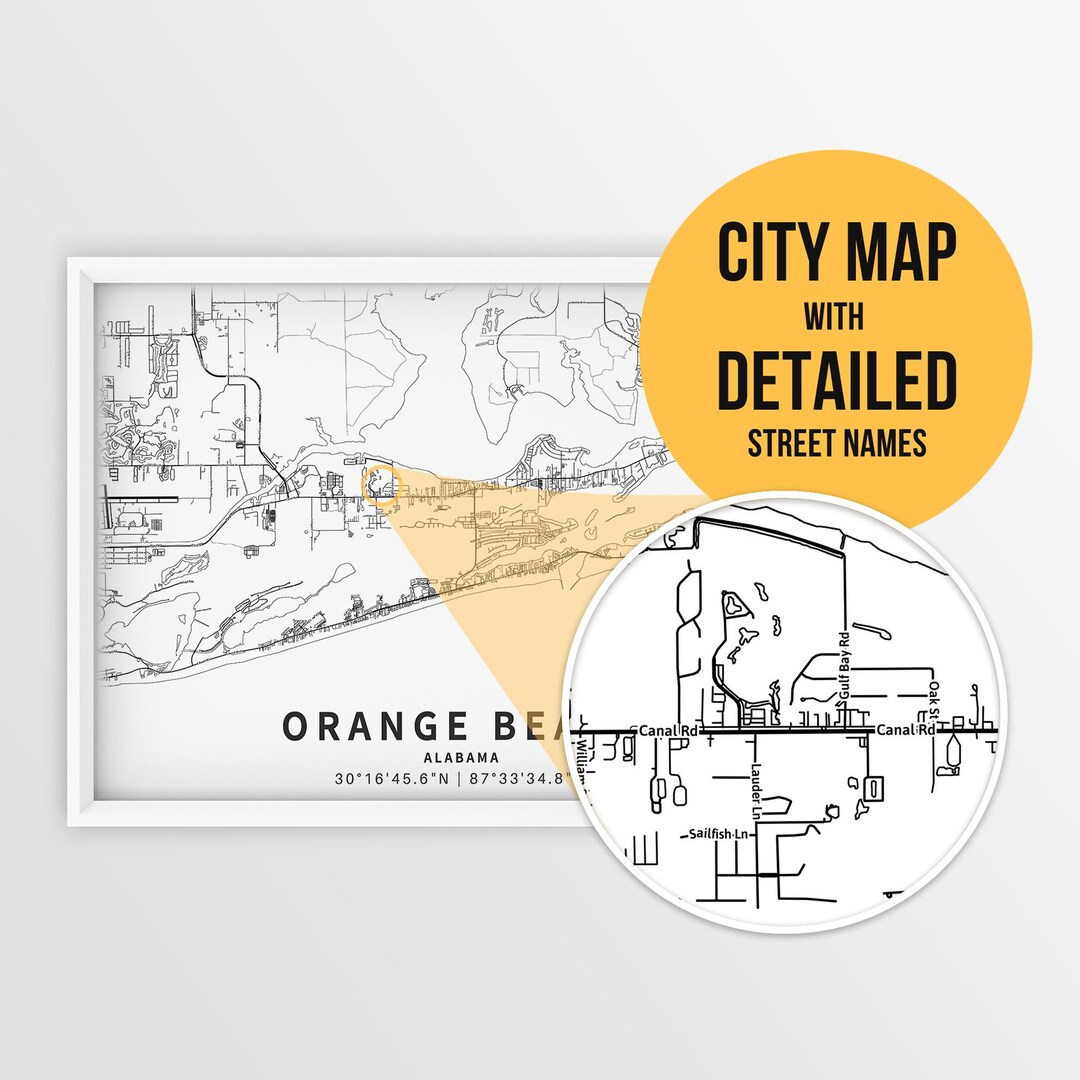 Printable Map of Orange Beach, Alabama, USA With Street Names - Instant ...