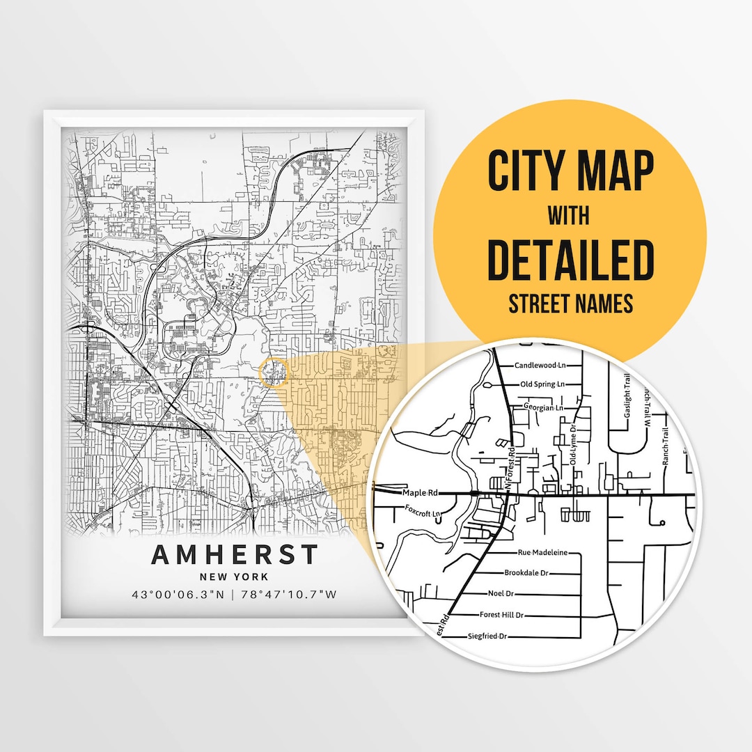 Printable Map of Amherst, New York, USA With Street Names - Instant ...