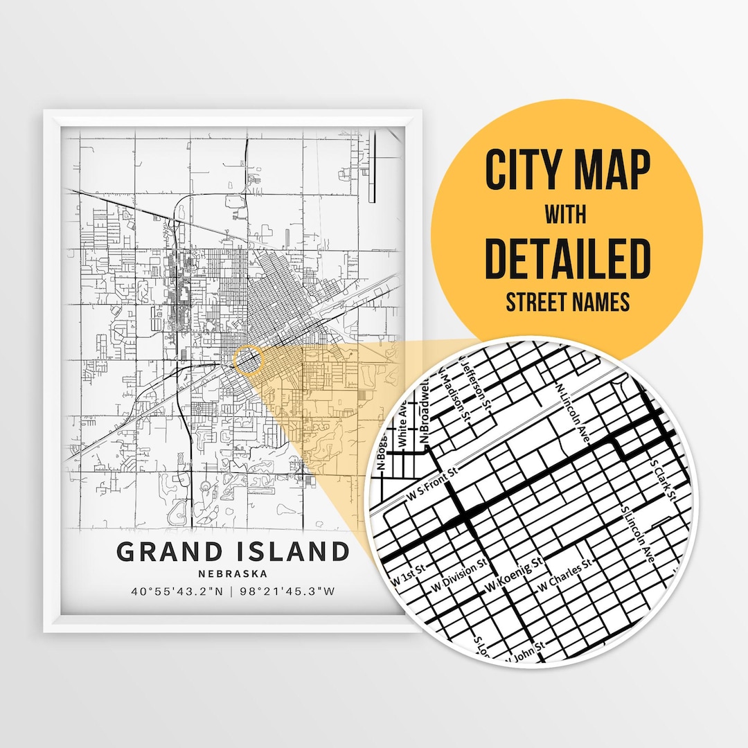 Printable Map of Grand Island, Nebraska, USA With Street Names ...