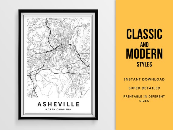 Mapa imprimible de Asheville NC mapa print North Carolina USA - Etsy México