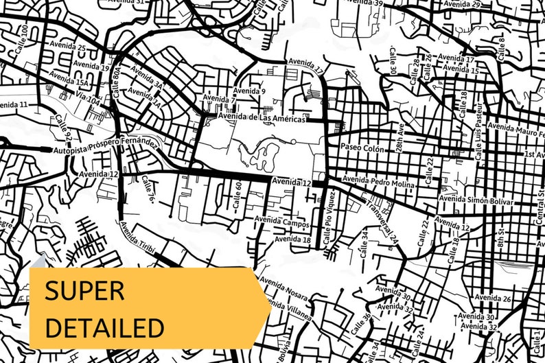 Printable Map of San José Costa Rica With Street Names - Etsy