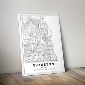 Evanston Illinois Map With Street Names, Printable Evanston City Poster ...