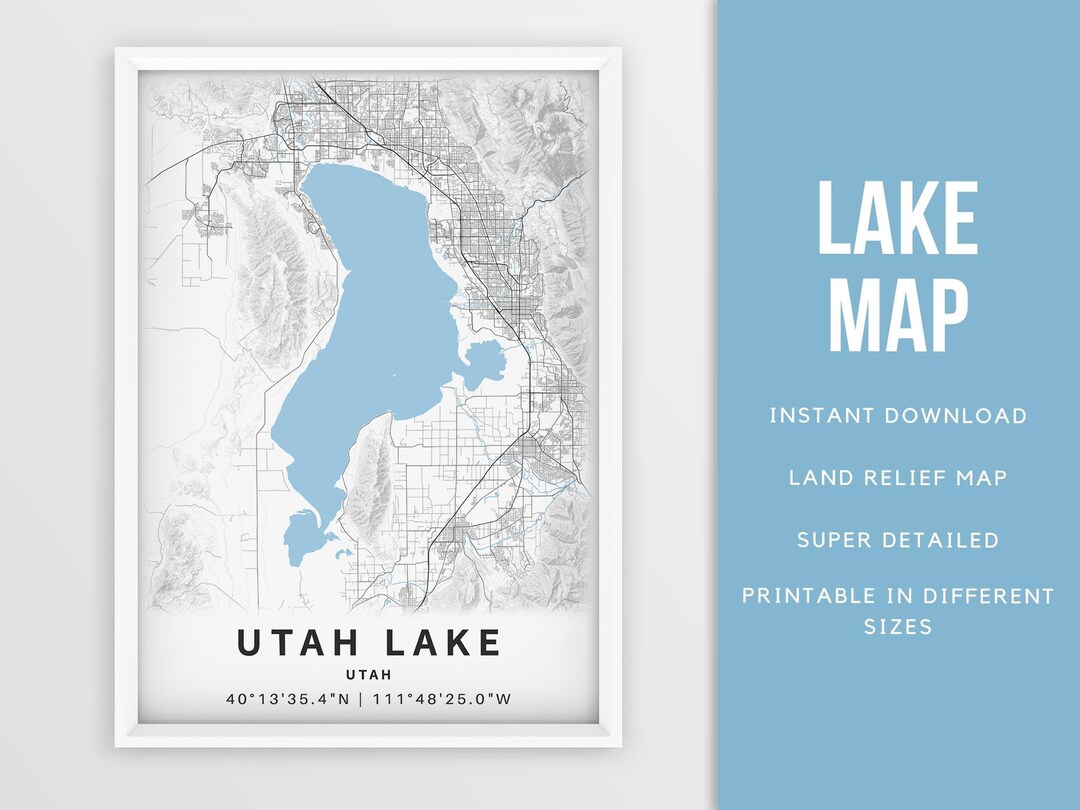 Printable Map of Utah Lake Utah United States Instant - Etsy