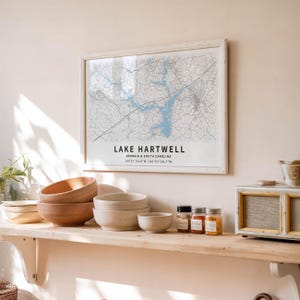 Lake Hartwell Map Poster, Printable Georgia & South Carolina Lakehouse ...