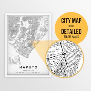 Printable Map of Maputo, Mozambique With Street Names - Instant ...