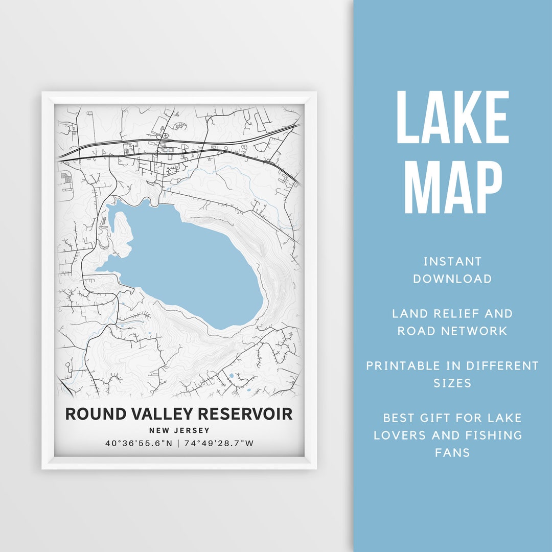 Printable Map of Round Valley Reservoir, New Jersey, US - Instant ...