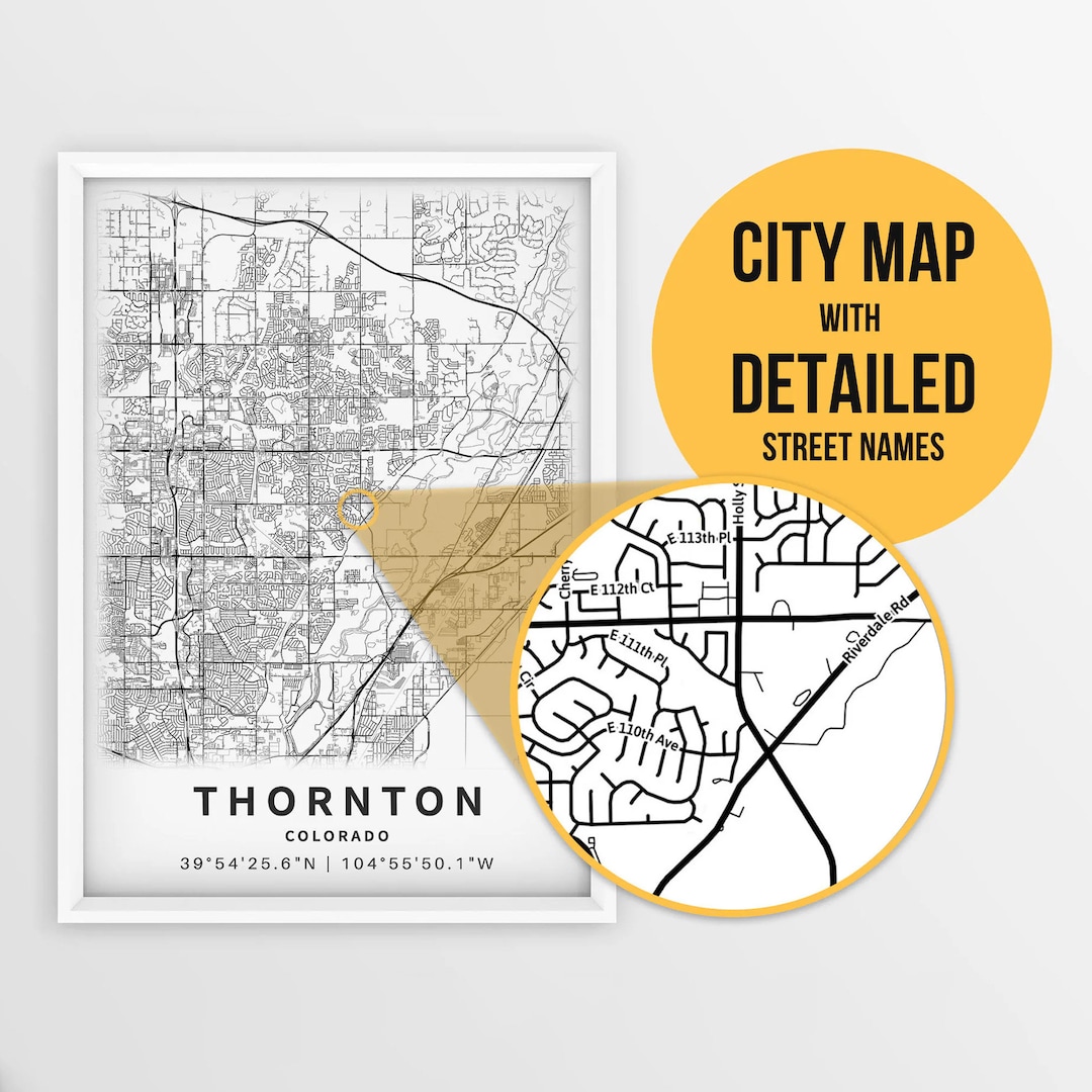 Printable Map of Thornton, Colorado, USA With Street Names Instant ...