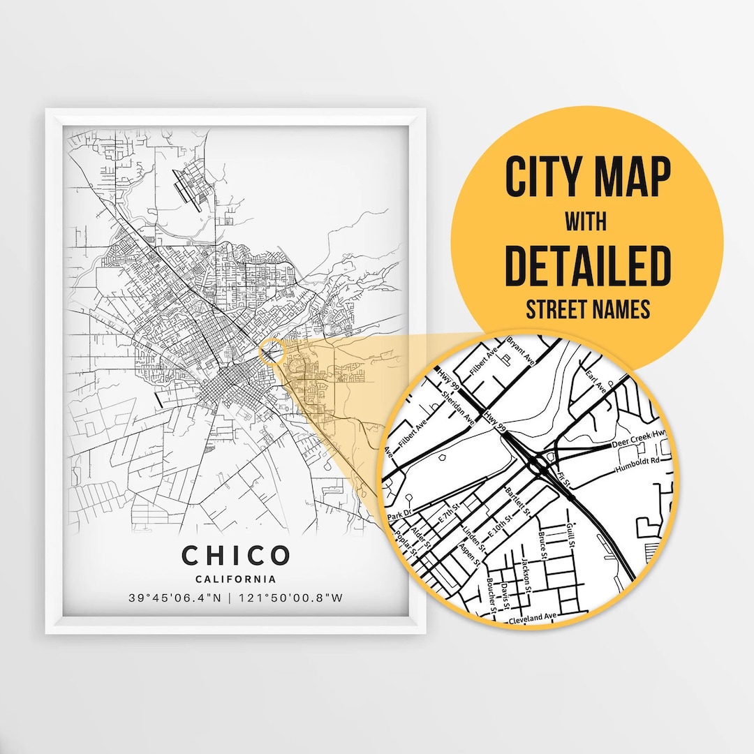 Printable Map of Chico, California, USA With Street Names - Instant ...