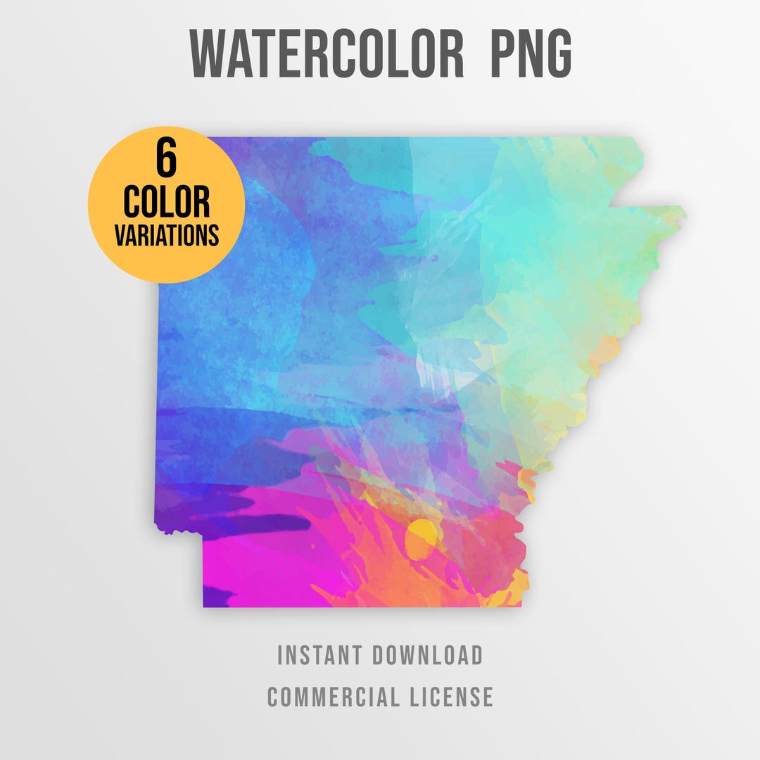Arkansas Map Watercolor PNG Bundle, USA State Outline Clip Art (instant ...