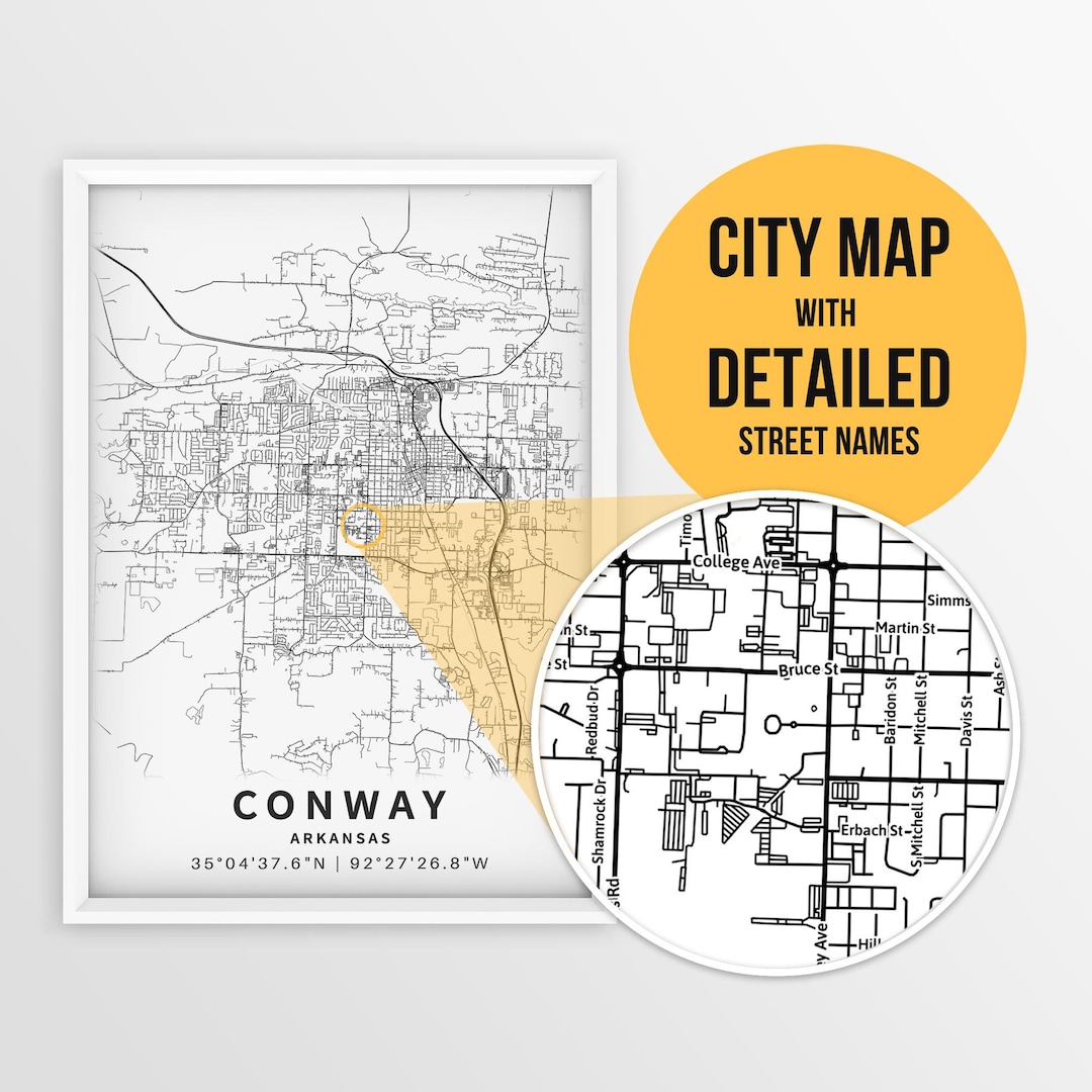 Printable Map of Conway, Arkansas, USA City Map With Street Names - Instant Download \ City Map ...