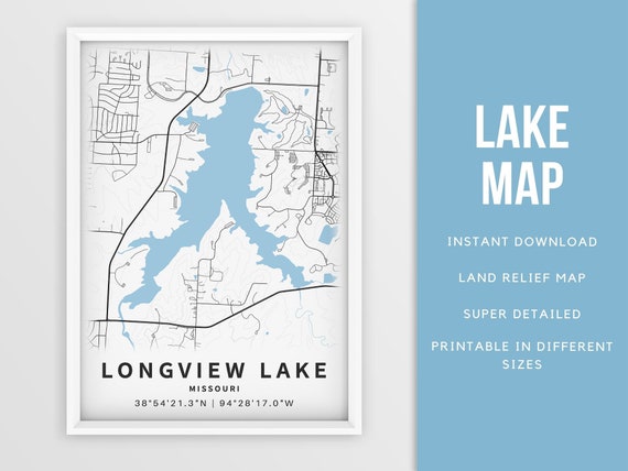 Printable Map of Longview Lake Missouri United States - Etsy