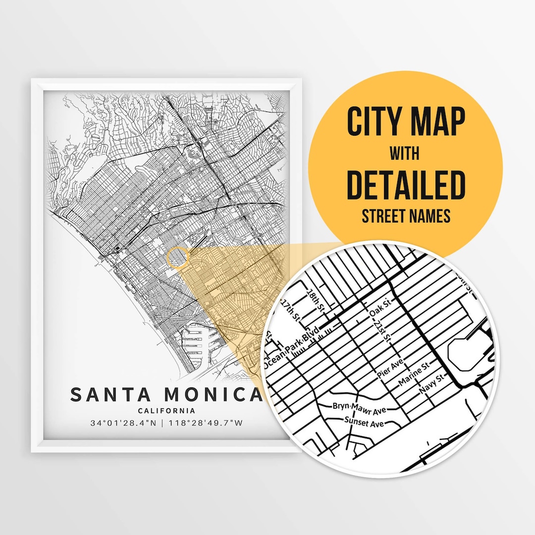 Printable Map of Santa Monica, California, USA With Street Names ...