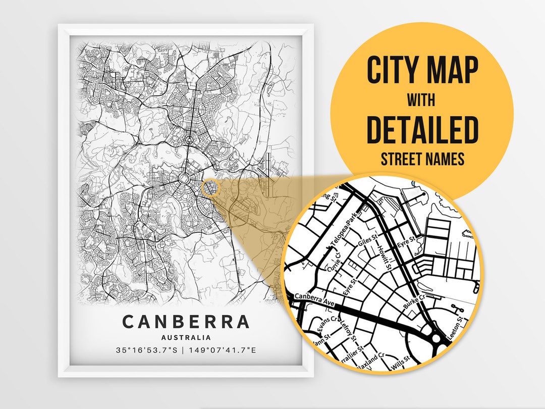 Printable Map of Canberra Australia With Street Names - Etsy