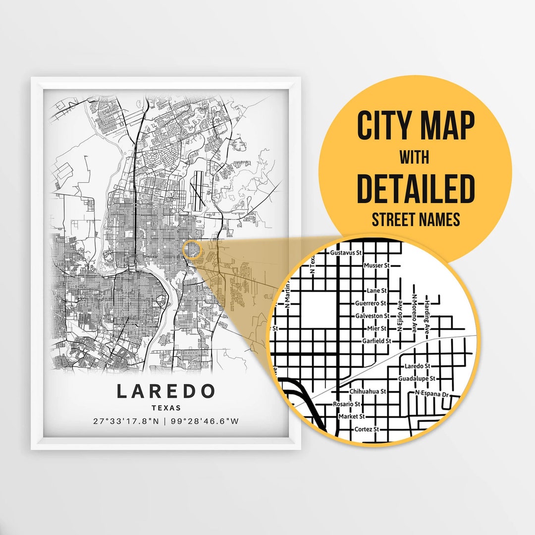 Printable Map of Laredo, Texas, USA With Street Names - Instant ...