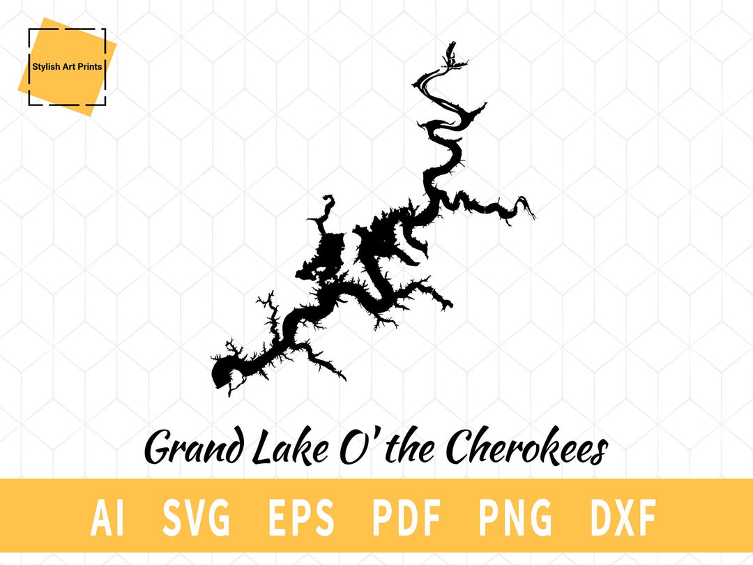 Grand Lake O' the Cherokees Map SVG, Oklahoma Map Vector File - Instant ...