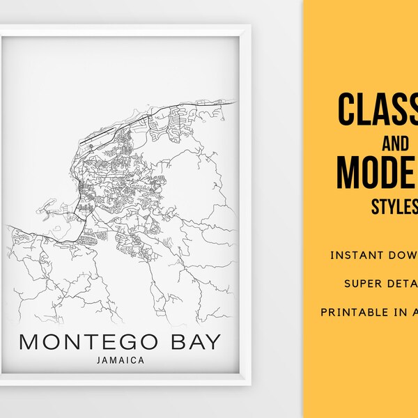 Map of Montego Bay Jamaica - Etsy