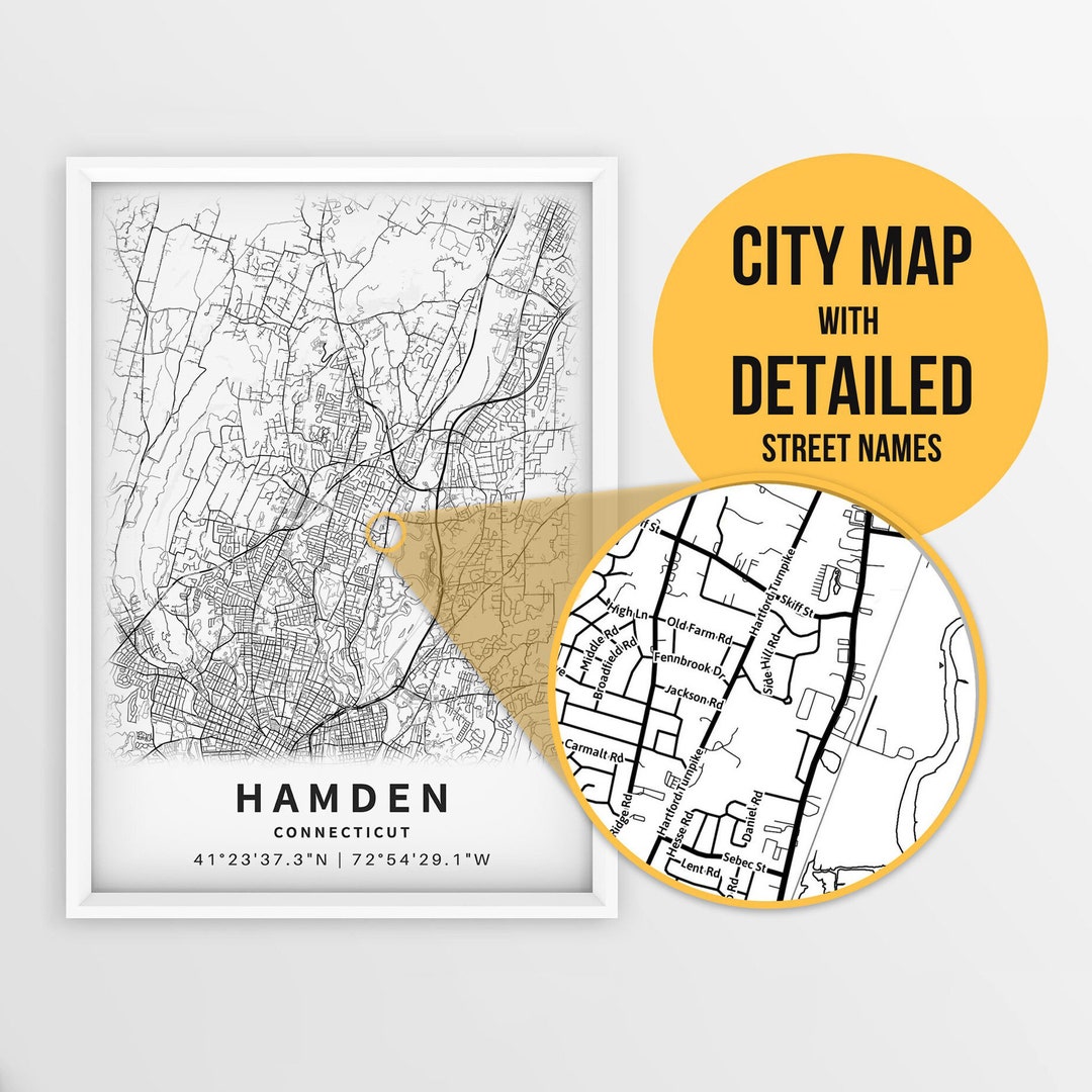 Printable Map of Hamden, Connecticut, USA With Street Names - Instant ...