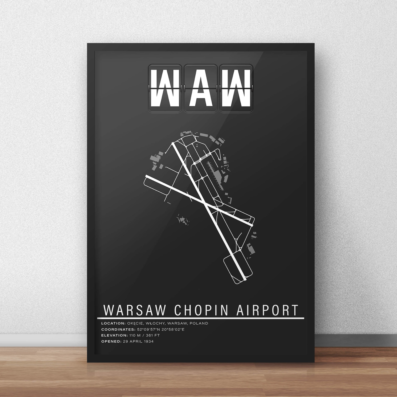 Warsaw Chopin Airport Poster, WAW Runway Map, Poland Travel Art, Poland ...