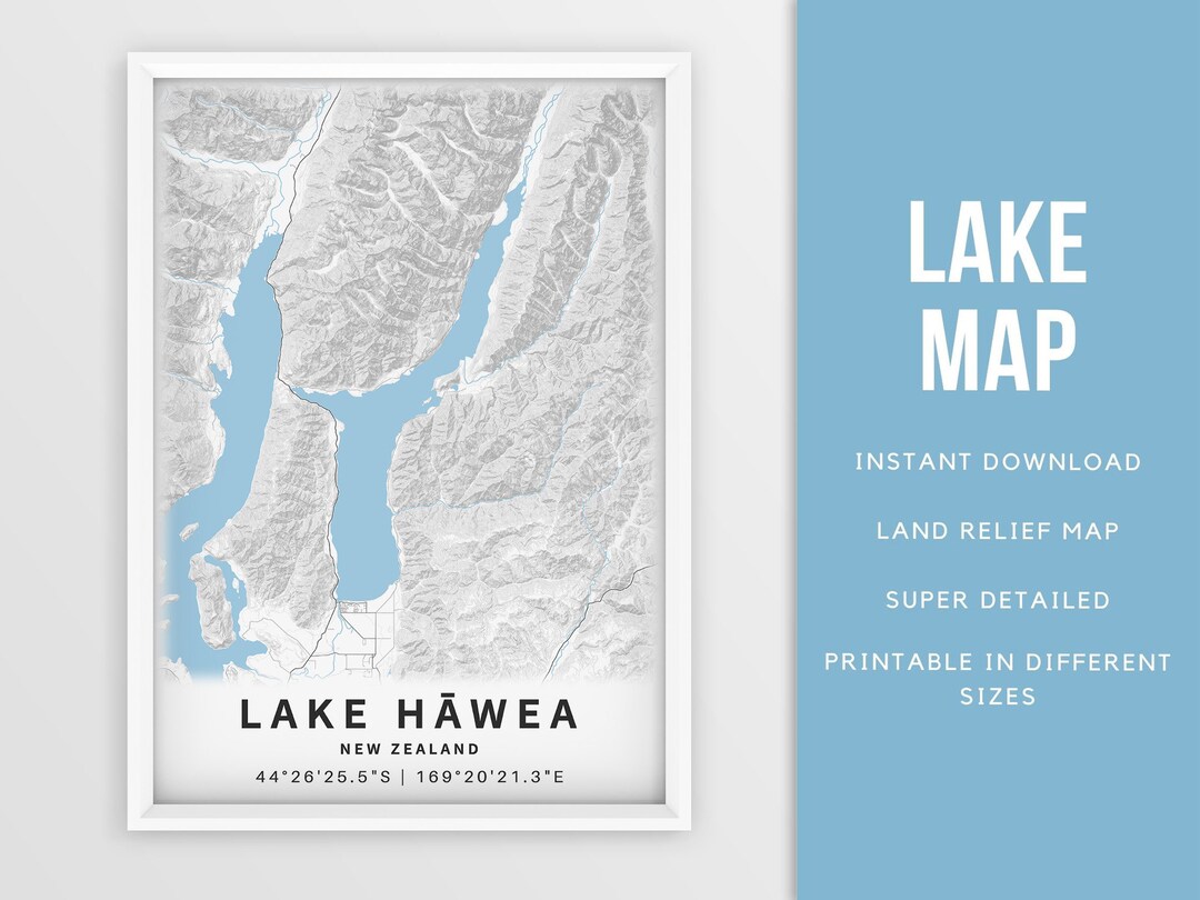 Printable Map of Lake Hāwea Otago New Zealand Instant - Etsy