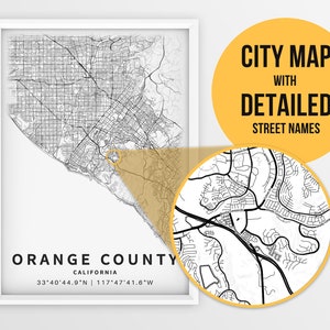 Printable Map of Orange County California United States with | Etsy