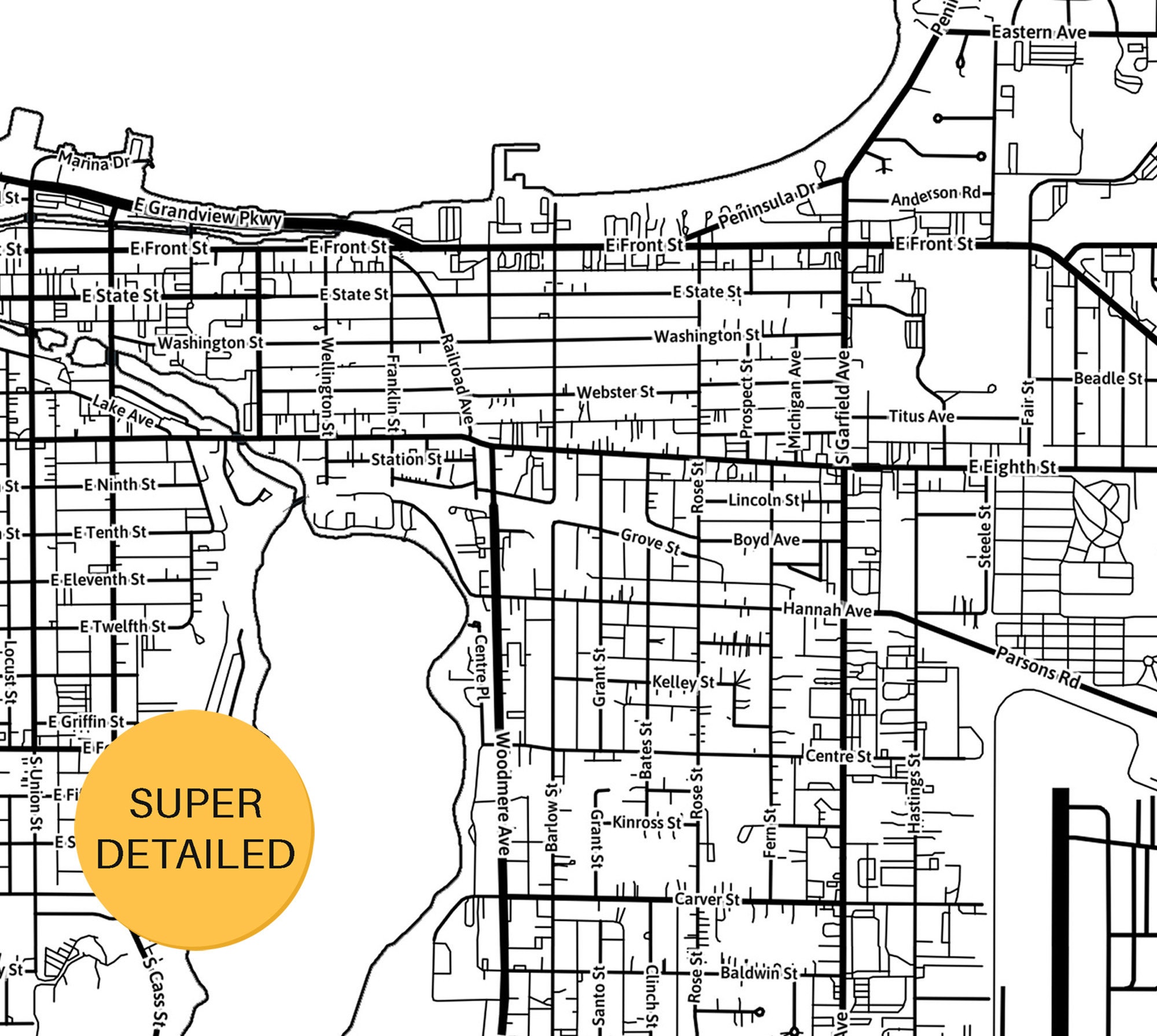 Mapa imprimible de Traverse City, Michigan con nombres de calles ...