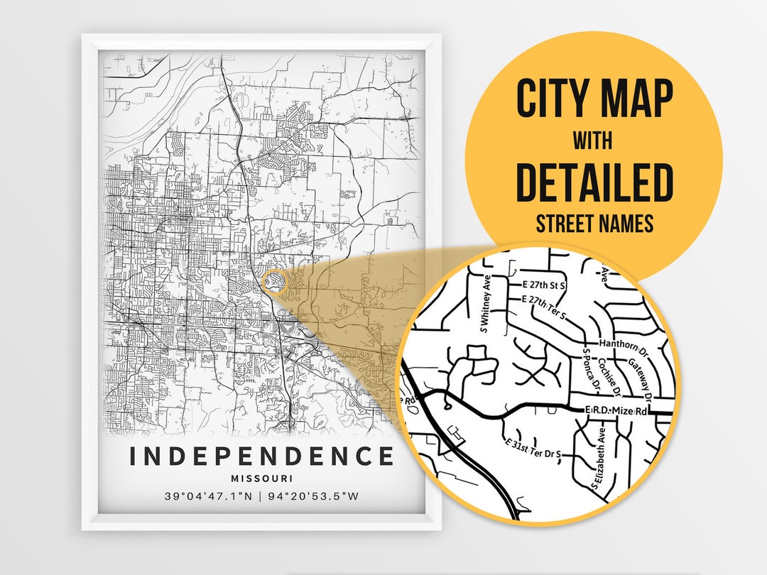 Printable Map of Independence Missouri United States With - Etsy