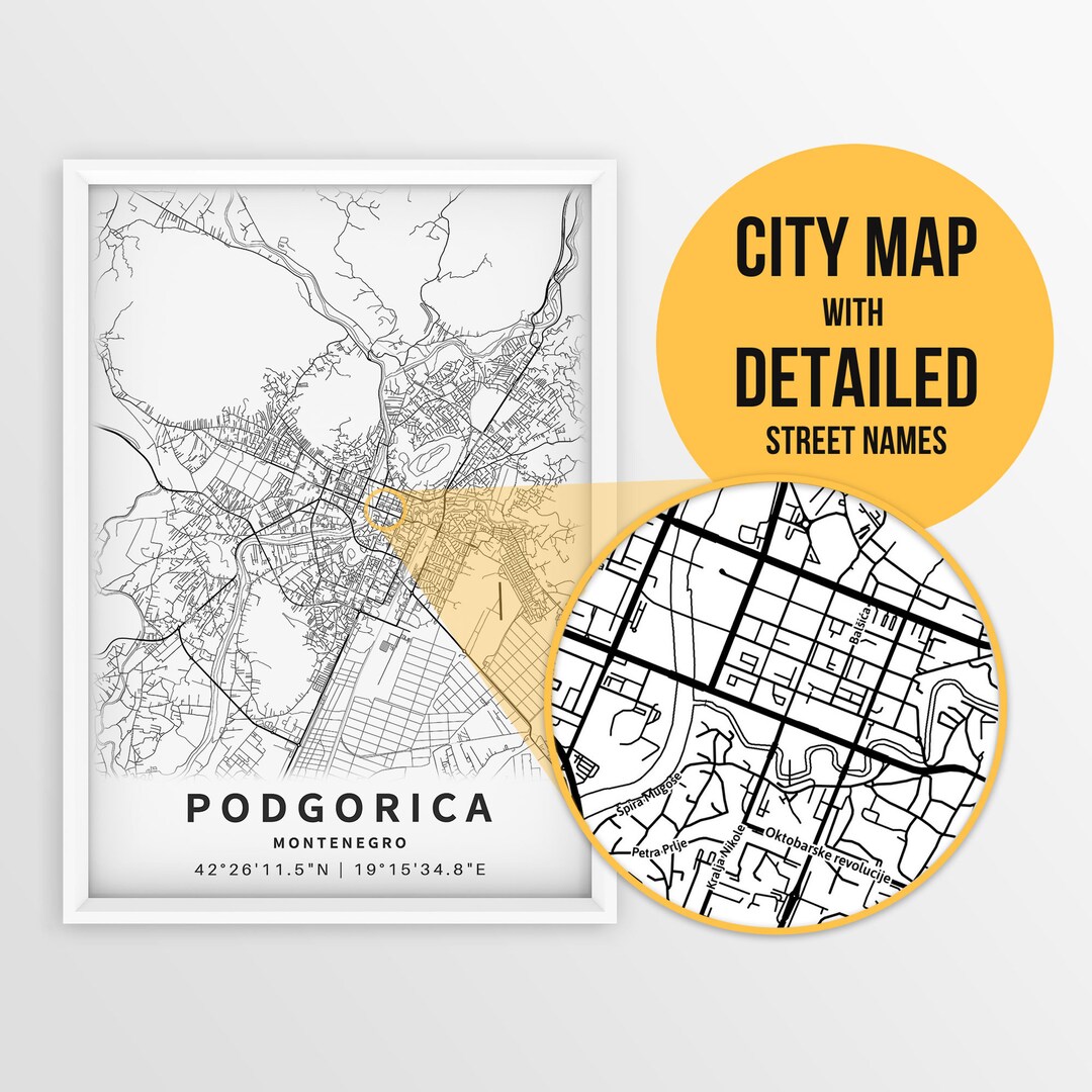 Printable Map of Podgorica, Montenegro With Street Names - Instant ...