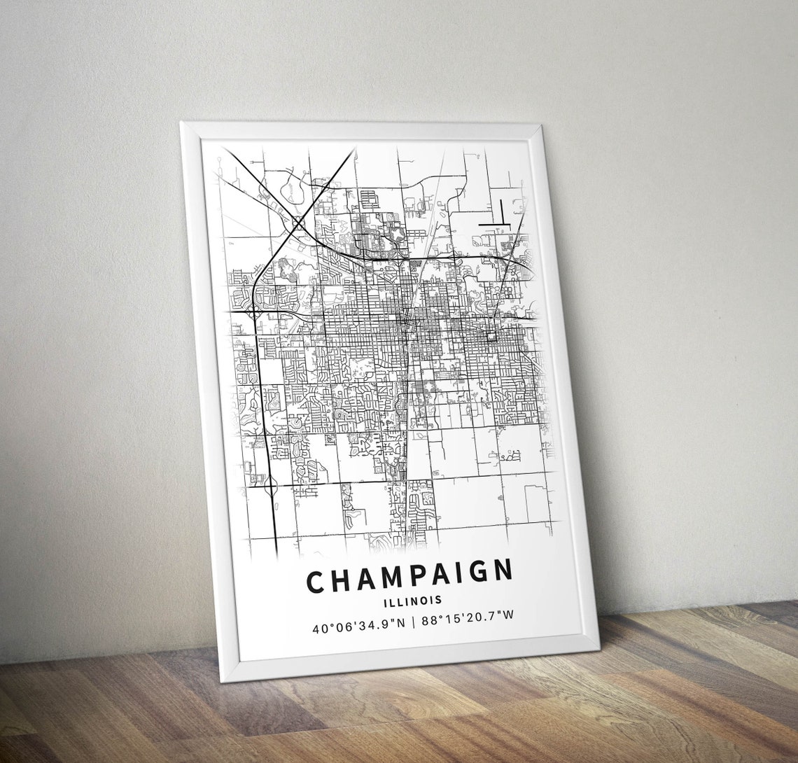Printable Map of Champaign Illinois USA With Street Names - Etsy