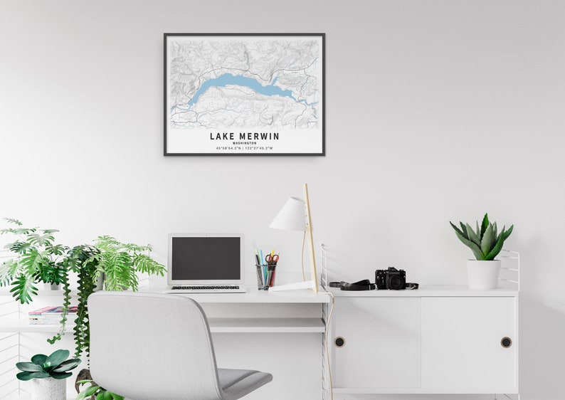 Printable Map of Lake Merwin, Washington, US - Instant Download \ Lake ...