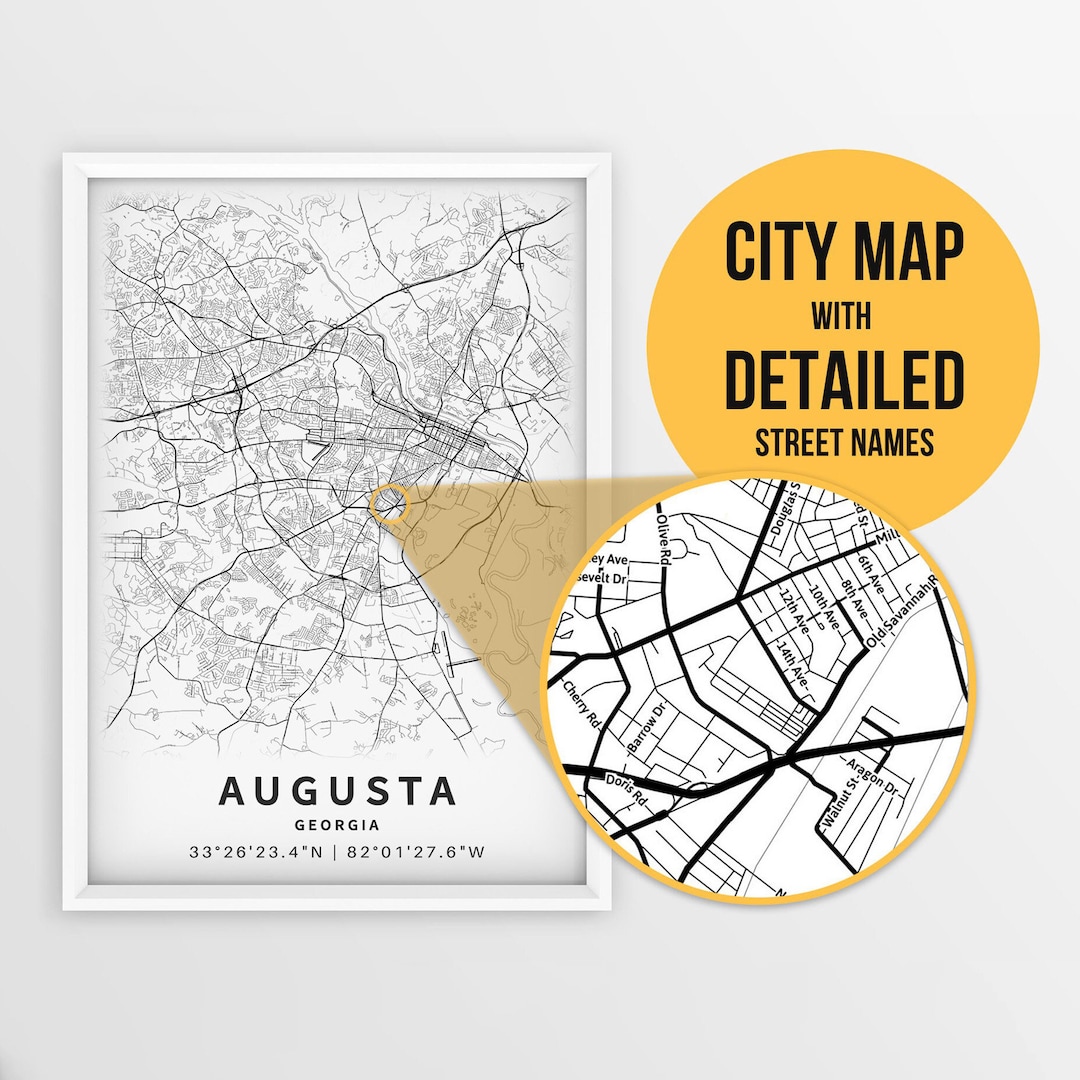 Printable Map of Augusta, Georgia, USA With Street Names Instant ...