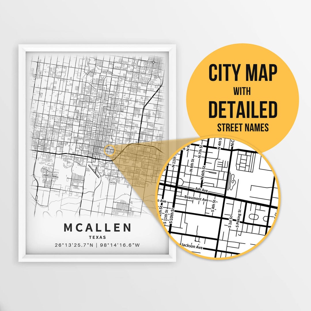 Printable Map of Mcallen, Texas, USA With Street Names - Instant ...