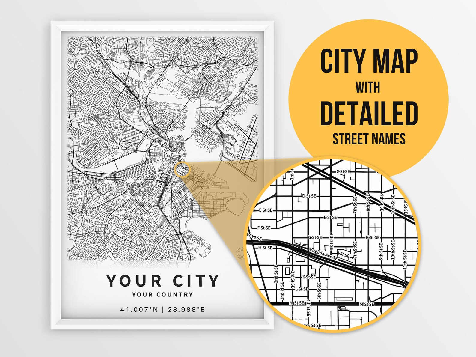 Custom Map of Your City Any Town With Street Name Digital - Etsy