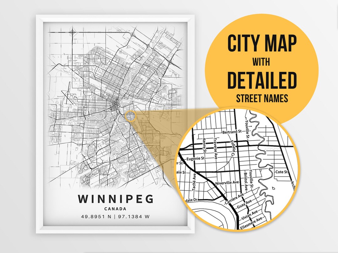 Printable Map of Winnipeg Manitoba Canada With Street Names - Etsy