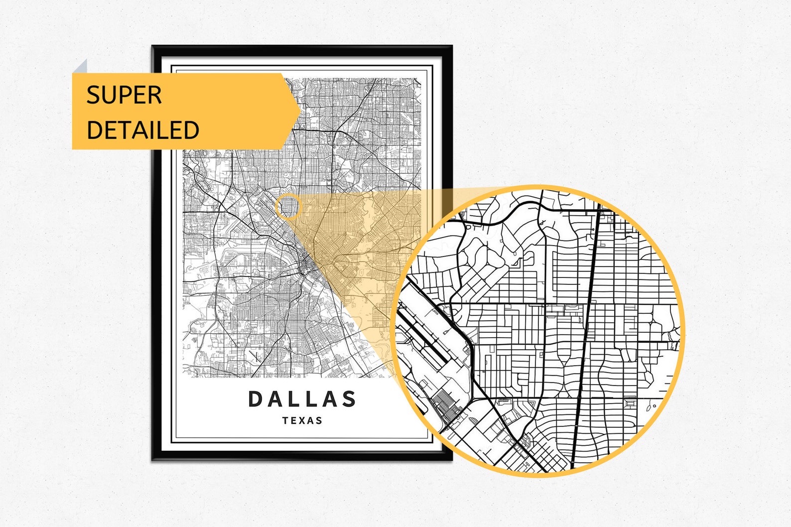 Printable Map of Dallas TX Map Print Texas USA City Map - Etsy