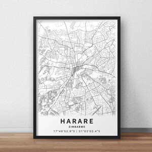 Printable Map of Harare, Zimbabwe With Street Names - Instant Download ...