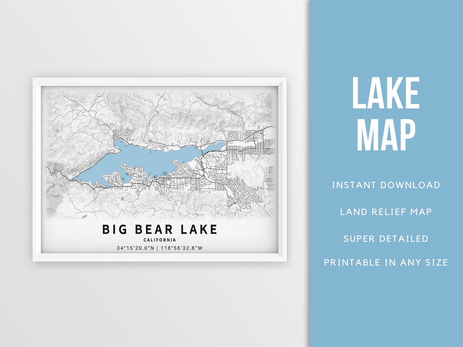Printable Map of Big Bear Lake California United States | Etsy
